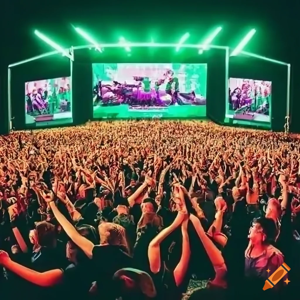 Digital screen lights up a crowd at a live music concert on Craiyon