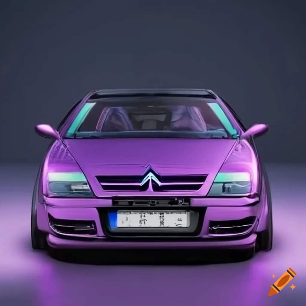 Citroen C5 in cyberpunk style with violet and blue colors in retro ...