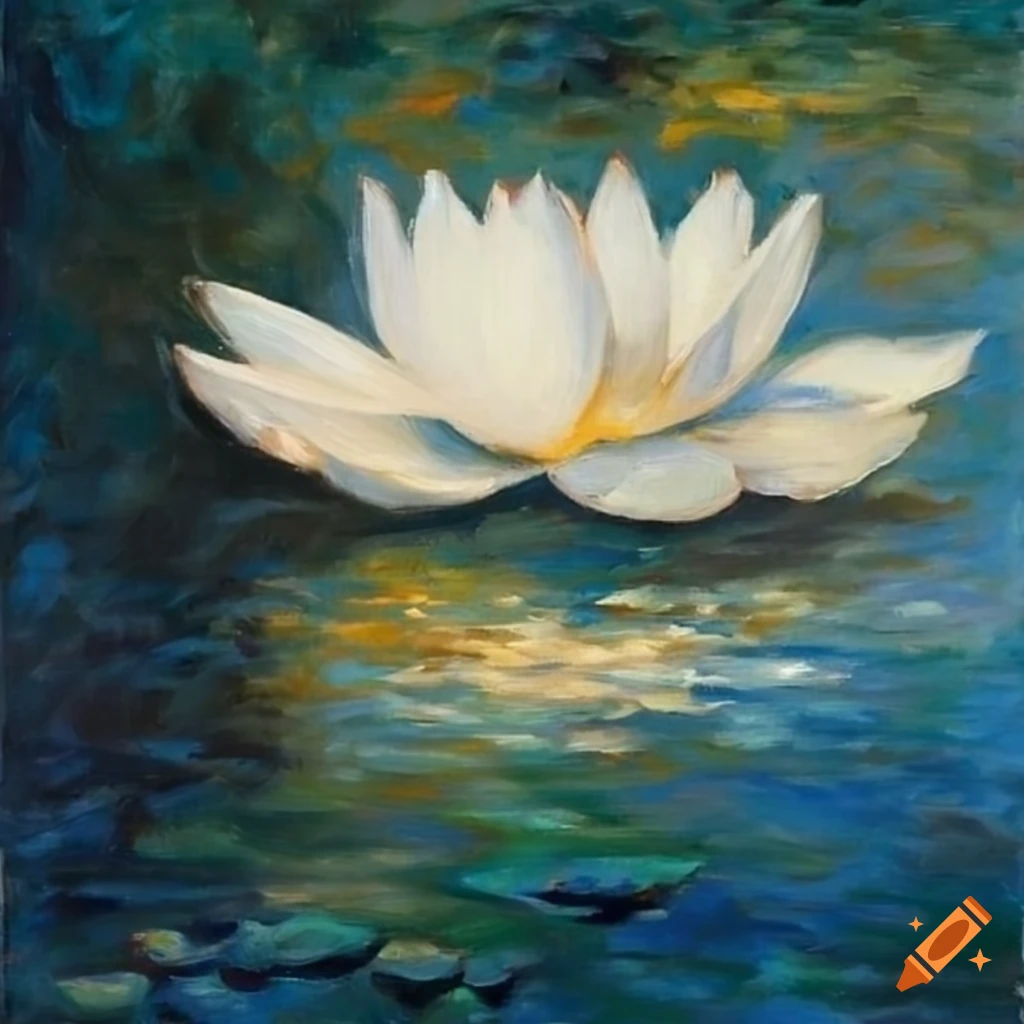 Profile of white lotus in an outdoor setting like monet's style on Craiyon