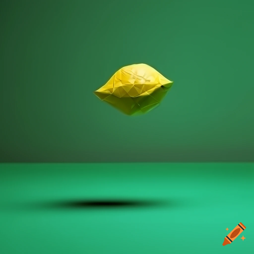 Origami high poly lemon fruit on green wood background on Craiyon