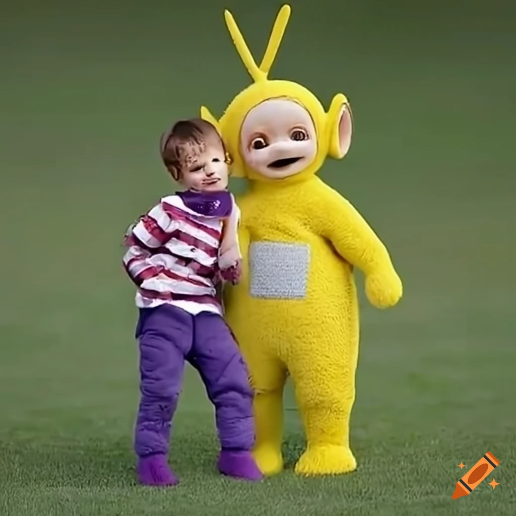 Female teletubby playfully teasing a boy on Craiyon