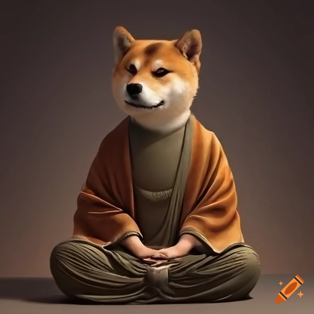 Zen buddhist shiba inu meditating on a cloud on Craiyon