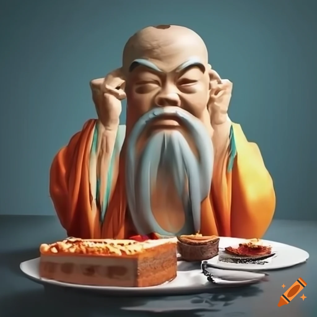 Confucius enjoying cake on Craiyon