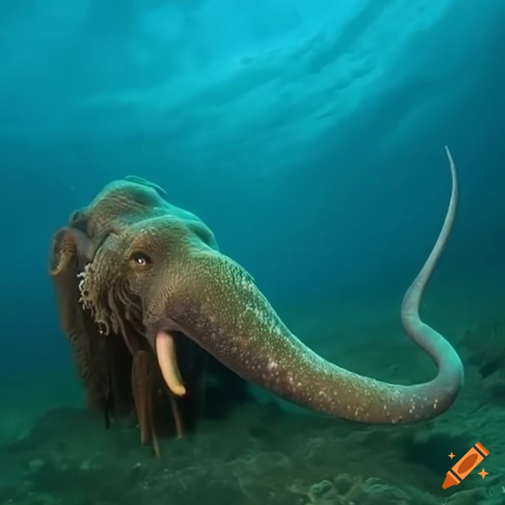 Underwater mammoth covered in seaweeds and marine life in the North Sea ...