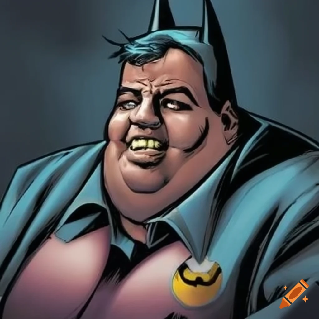 Parody artwork of chris christie reimagined as a chubby batman on Craiyon