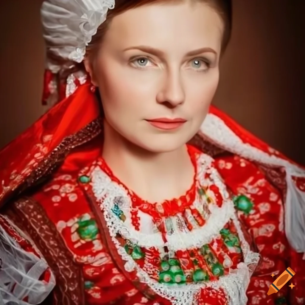 Portrait of a Polish woman in traditional clothing exuding elegance on ...