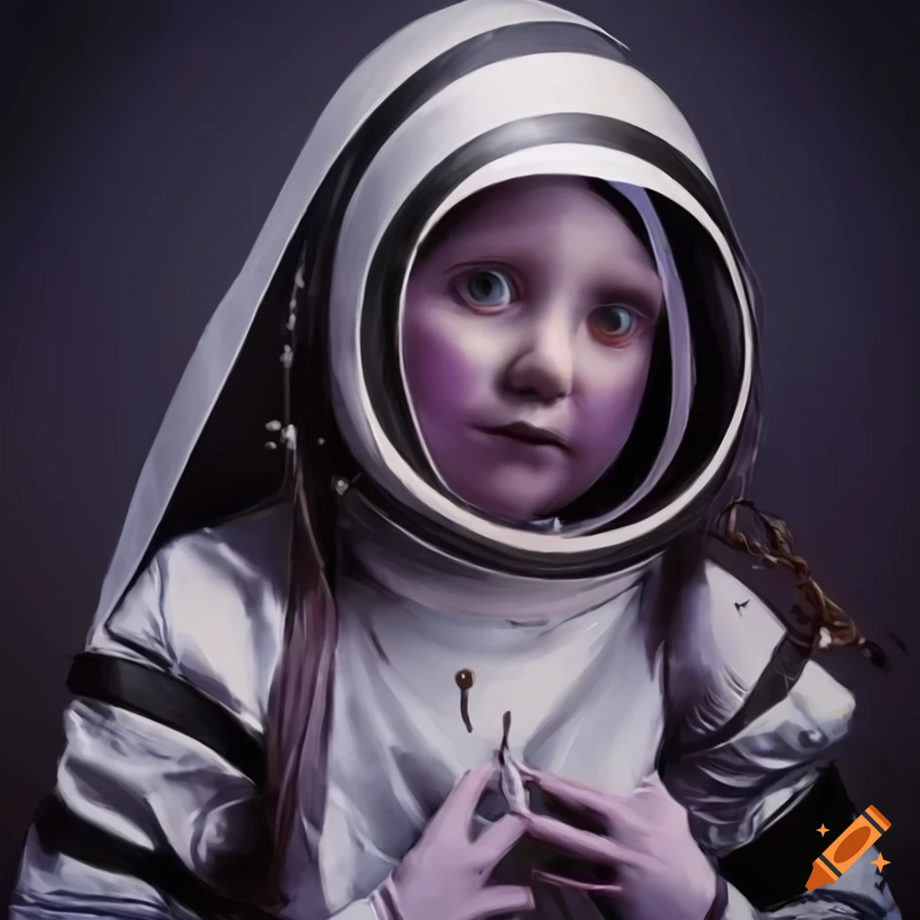 Tall insect nun in a space suit with Victorian-era children in insect ...