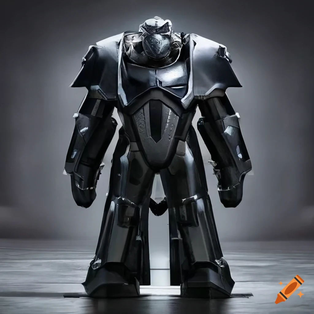 Full-body power armor made of obsidian crystals with jet pack turbines ...