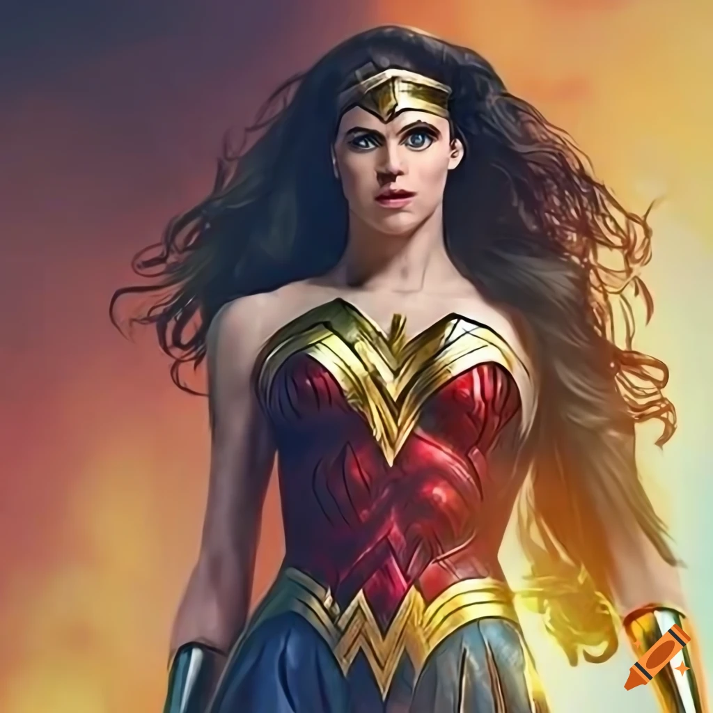Artwork of a heroic pose inspired by wonder woman on Craiyon