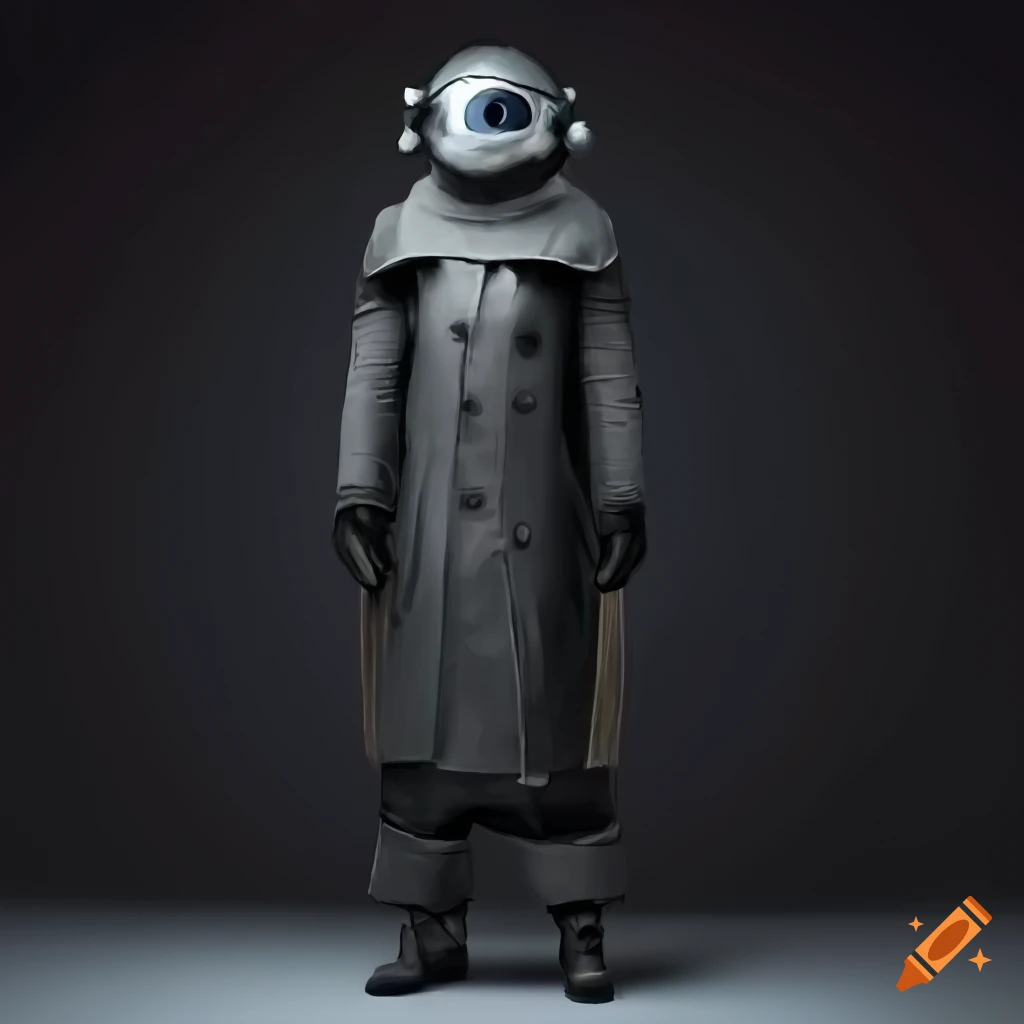 Mysteriously sinister banker in an antique space suit with snail ...