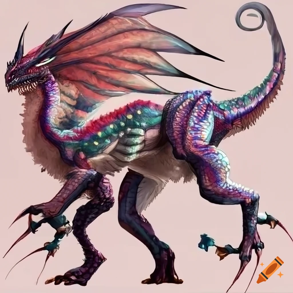 Detailed illustration of a mythical sakura wyvern chameleon in monster ...