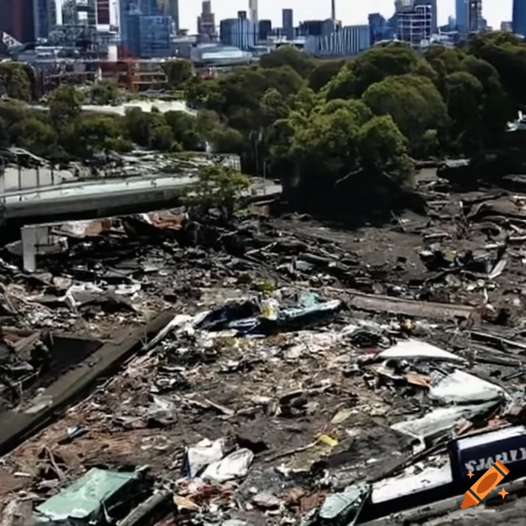 Melbourne city in ruins due to environmental crisis on Craiyon