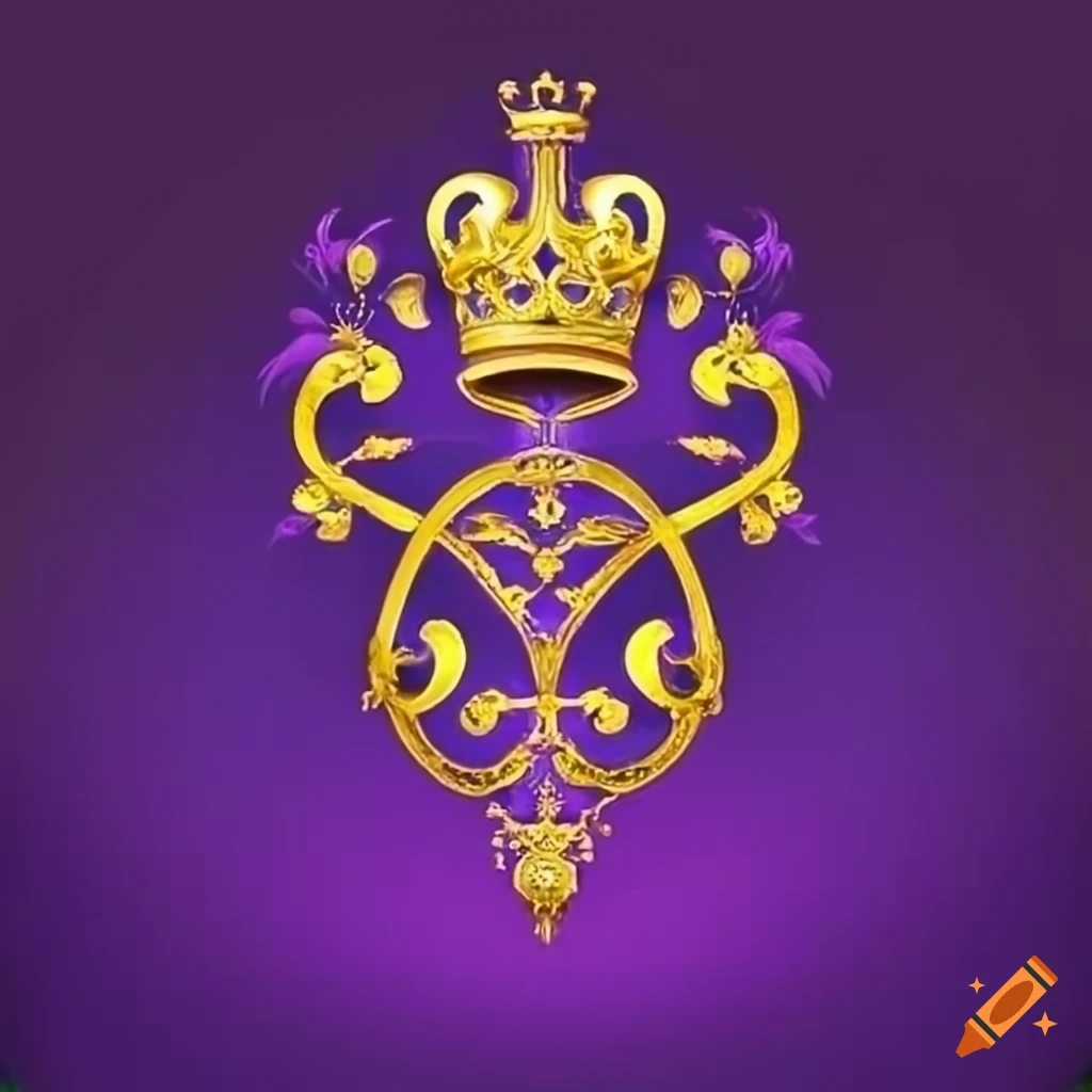 Elegant royal crest in purple and gold with intricate details on Craiyon
