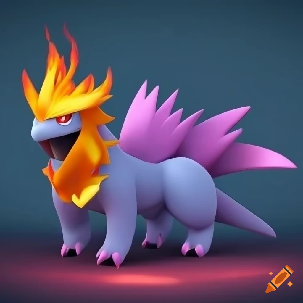 Custom fire & ghost-type pokemon sphinx with fiery tail and long teeth ...