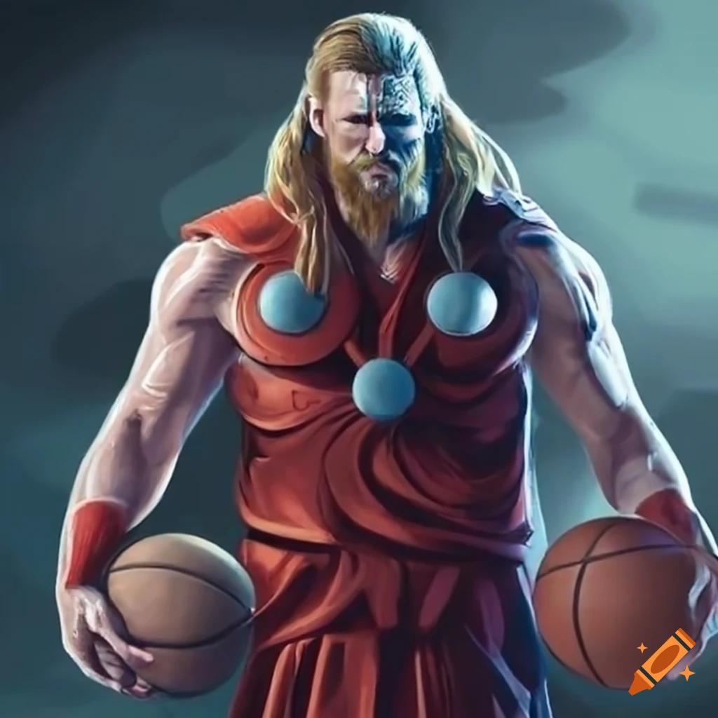 Thor playing basketball on Craiyon