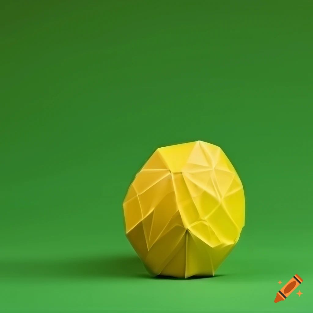 Origami lemon fruit on green wood background on Craiyon