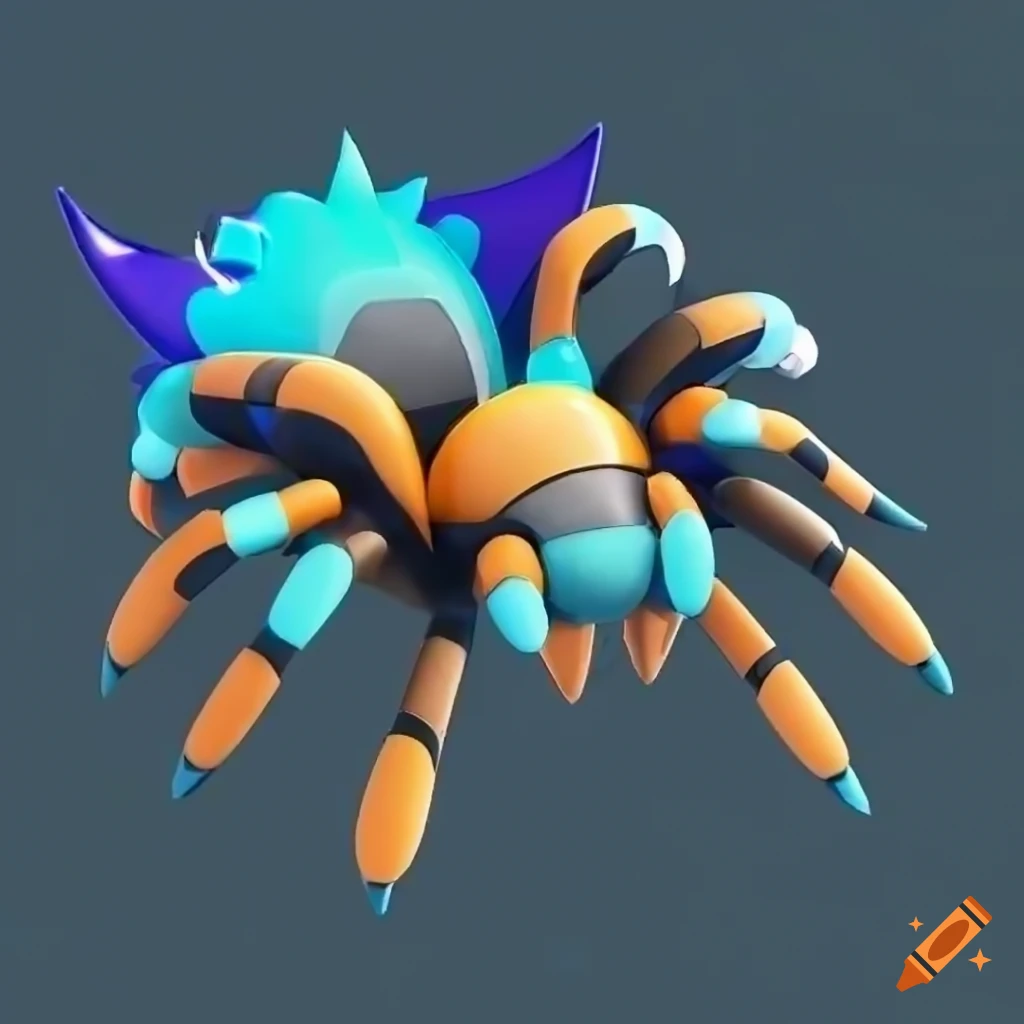 Poison and flying-type tarantula pokemon with bat wings and gem stones ...