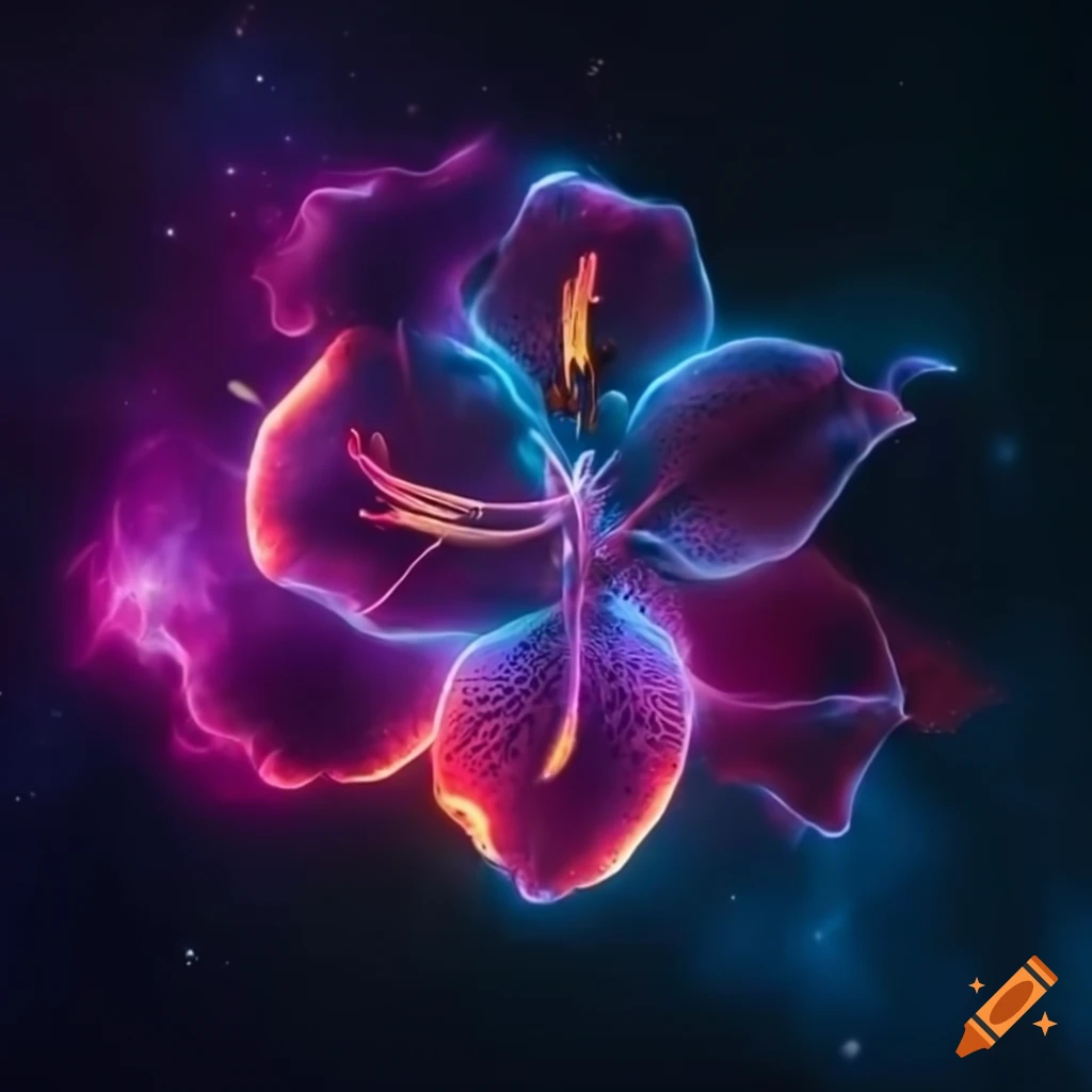 Glowing neon tiger lily in a space nebula on Craiyon