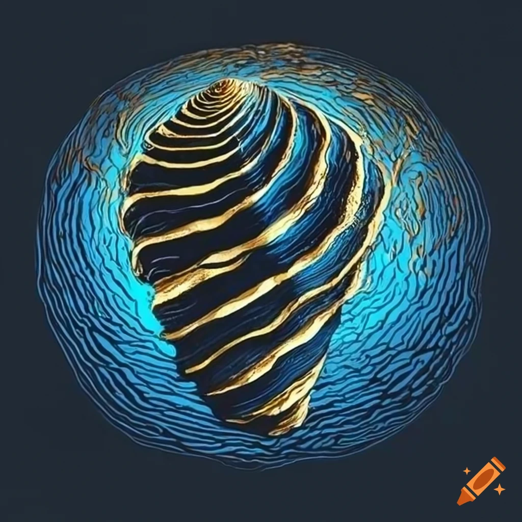 Mystical black blue gold crystallized shell on Craiyon