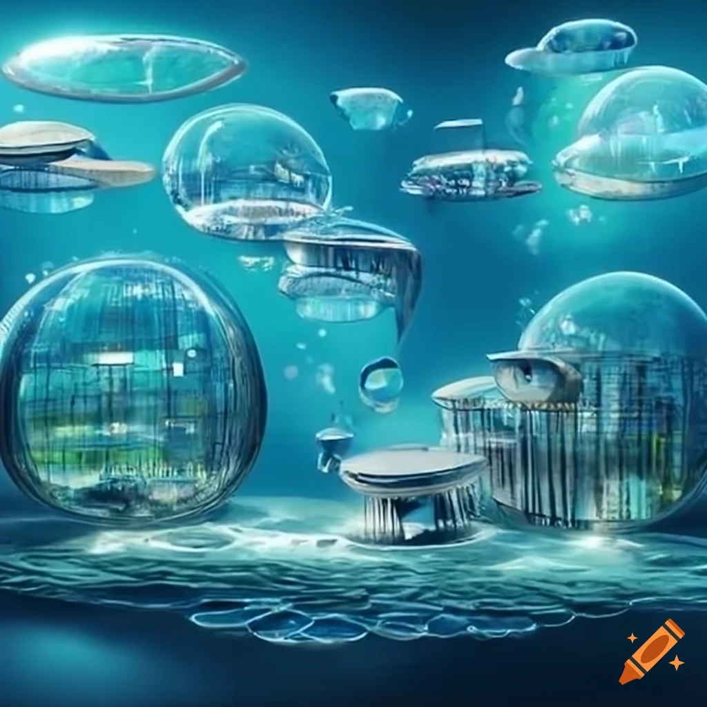 Futuristic underwater city with glass bubble houses on Craiyon