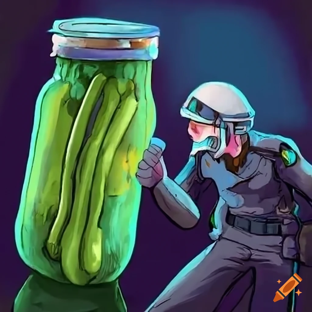 Riot police clash against colorful pickle jars in a satirical scene on ...