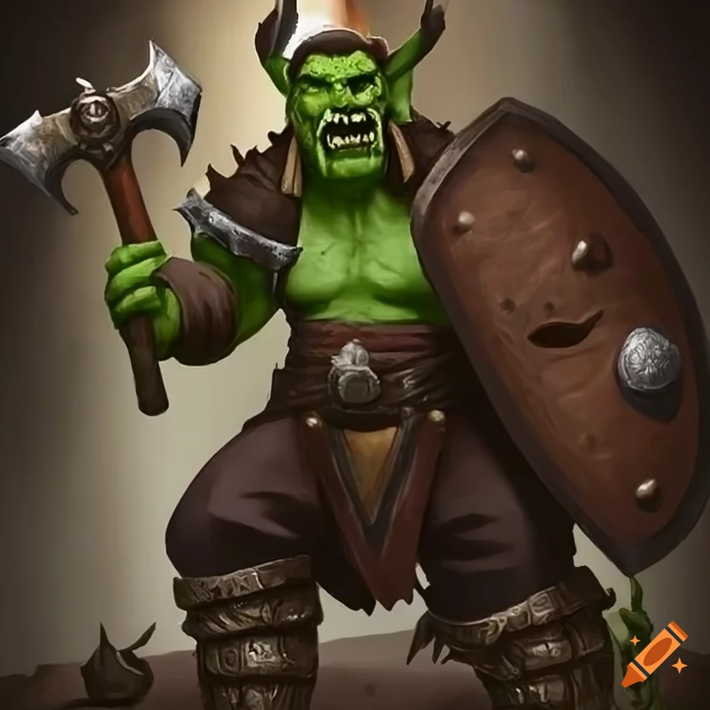 Orc cleric with battle axe and shield on Craiyon