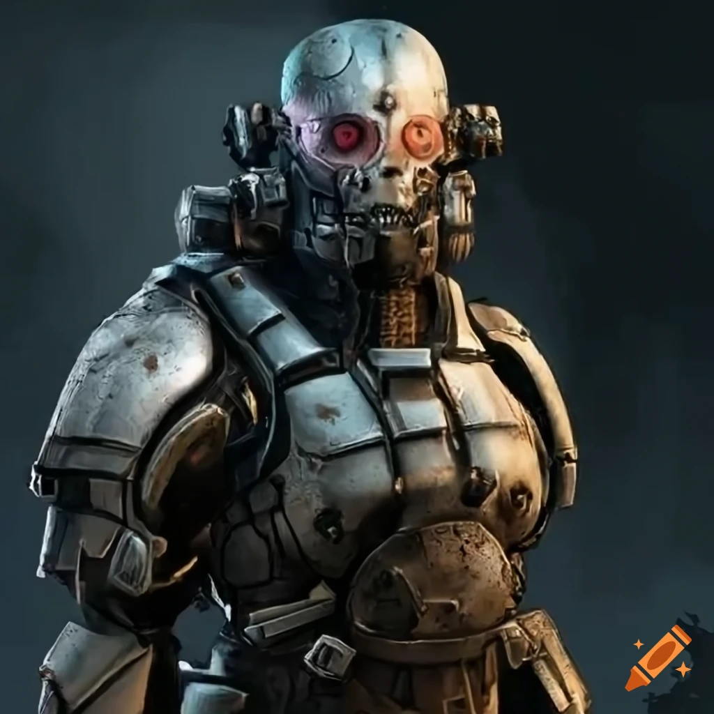 Battle-worn male soldier with cybernetic implants and bionic left eye ...