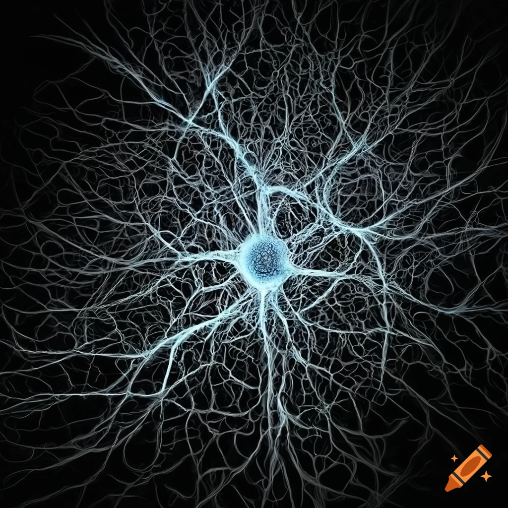 White neurons on black background on Craiyon