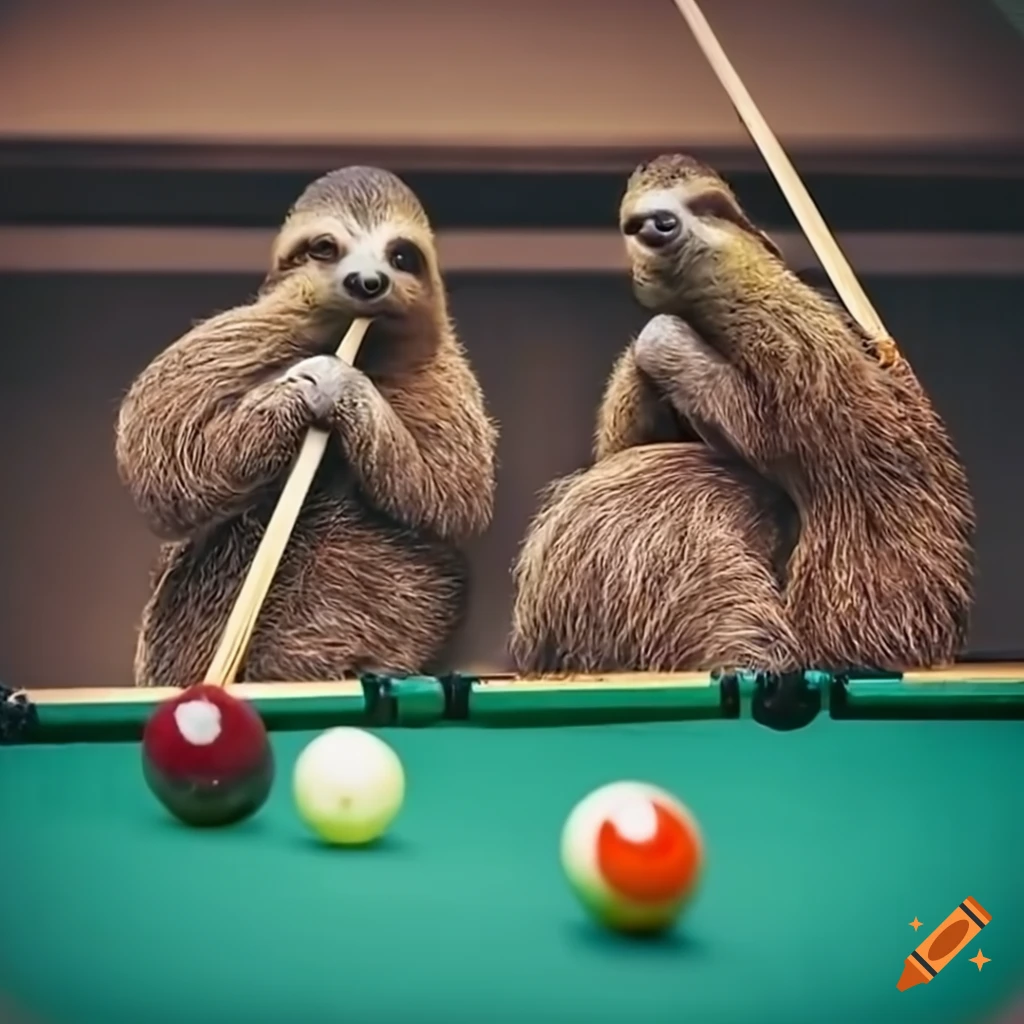 Group of sloths playing pool on Craiyon