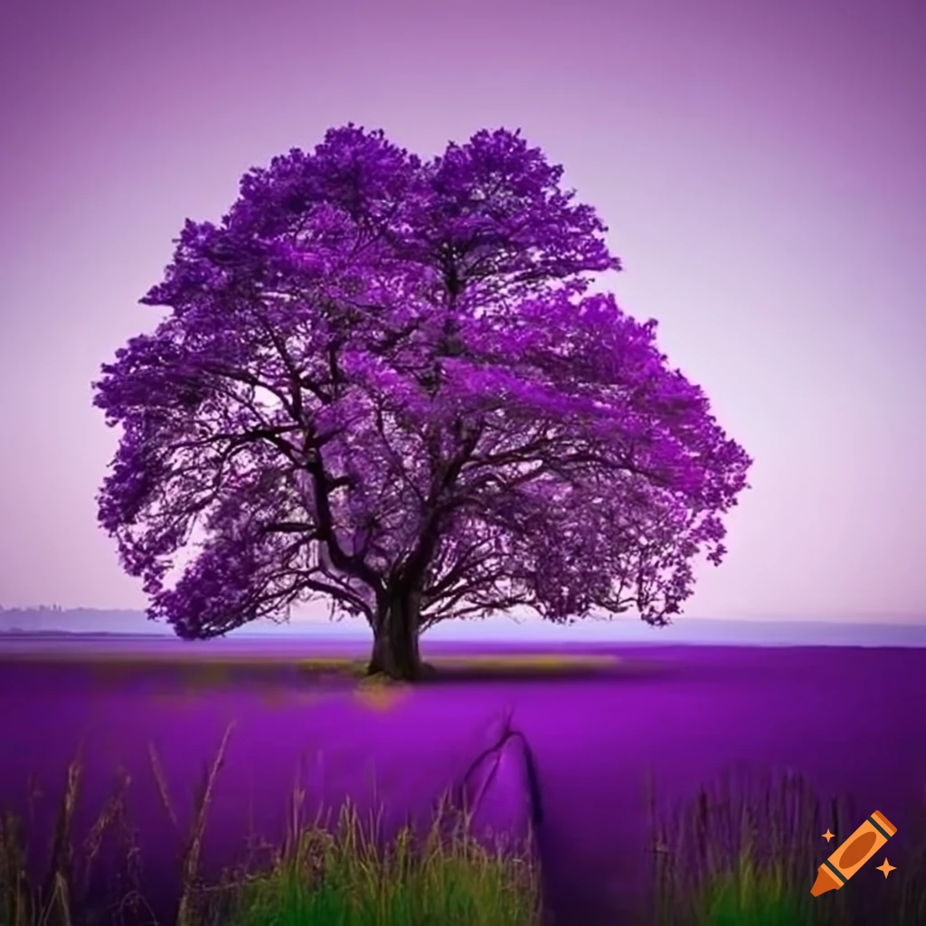 Purple tree in a field on Craiyon