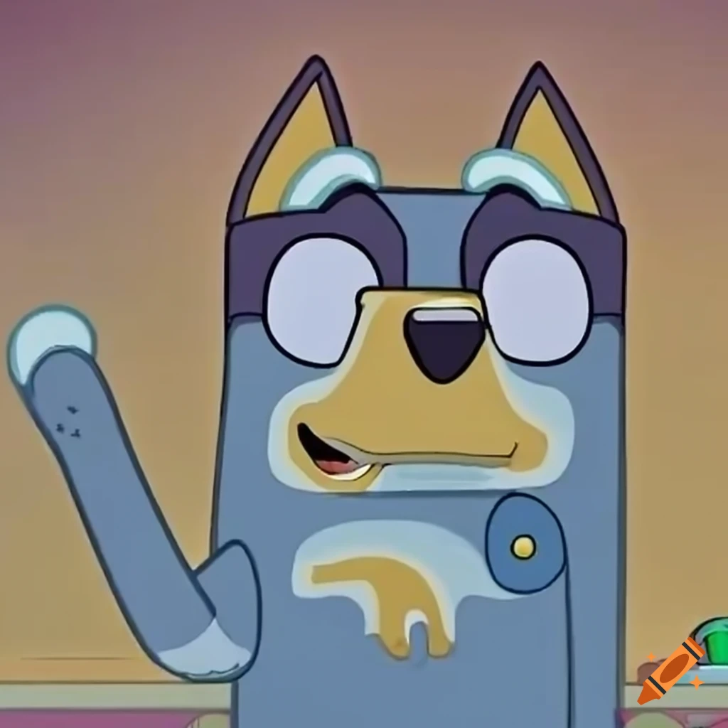 Character leaping through a distorted tv screen in bluey animation on ...