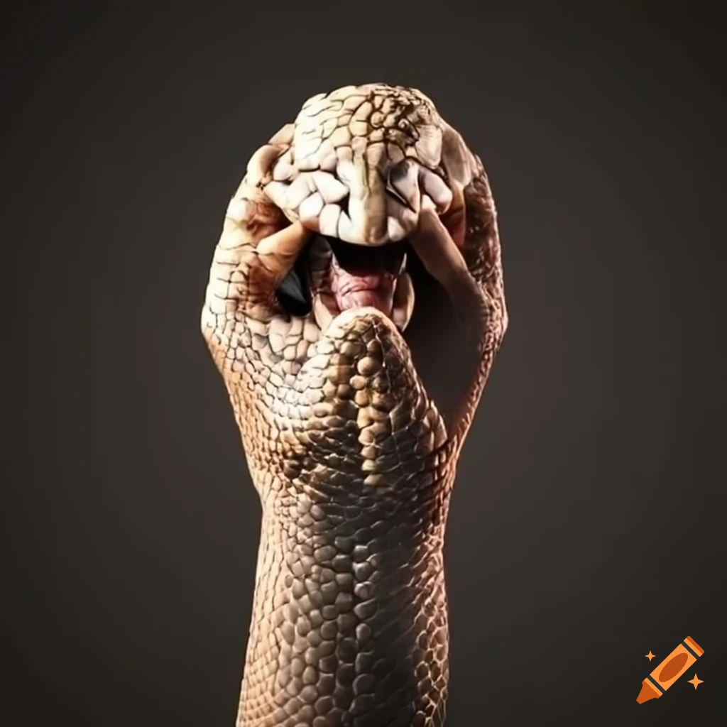 Human hand creatively formed by a snake head on Craiyon