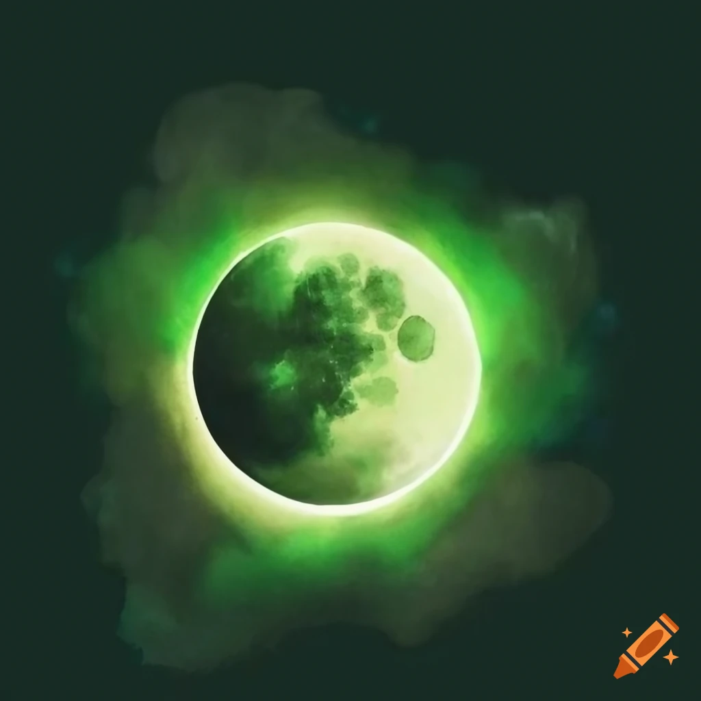 Abstract watercolor painting of a moon in a smoky green eclipse on Craiyon