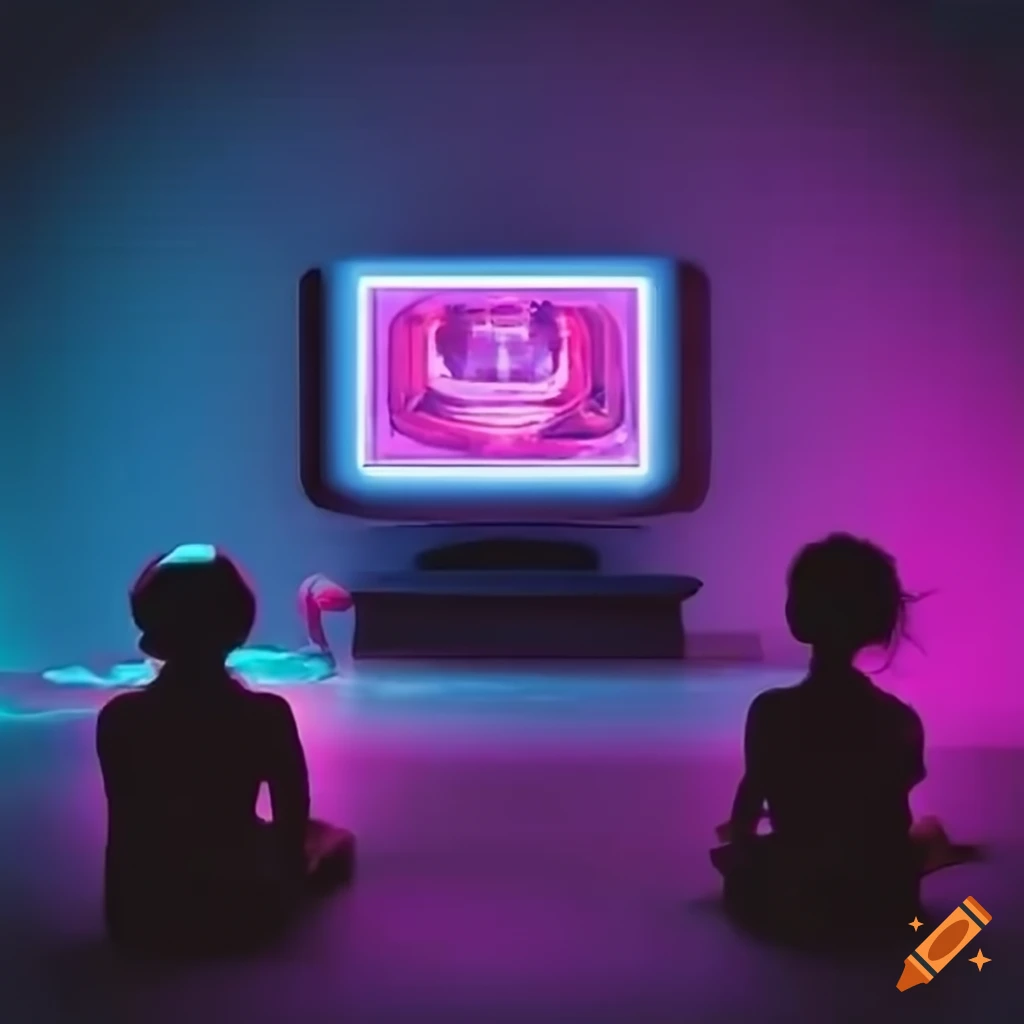 Person watching tv in neon lighting on Craiyon