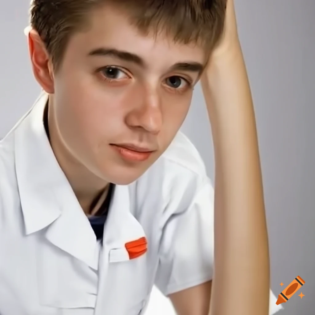 Portrait of a young male nurse in white uniform on Craiyon