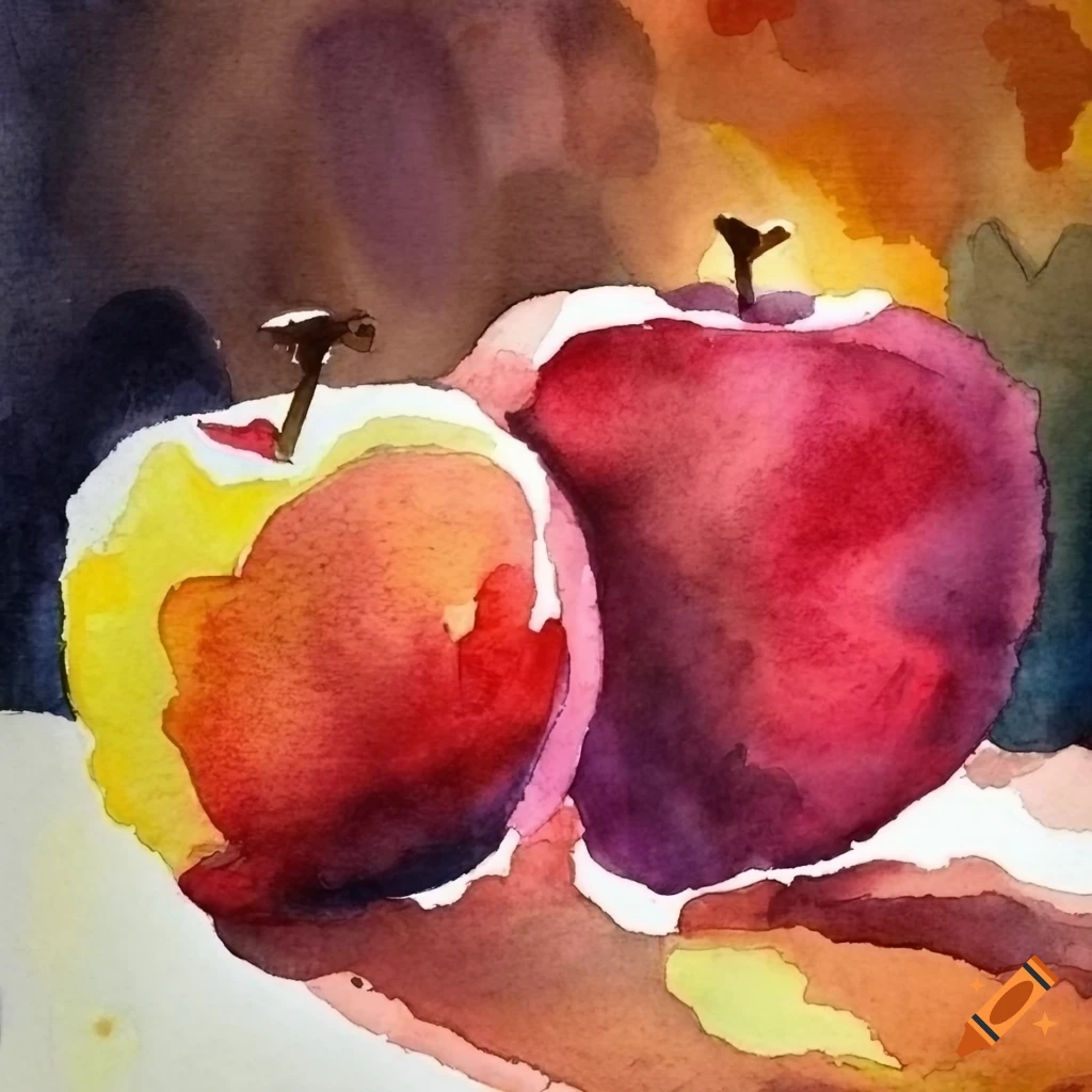 Watercolor paintings of apples on Craiyon