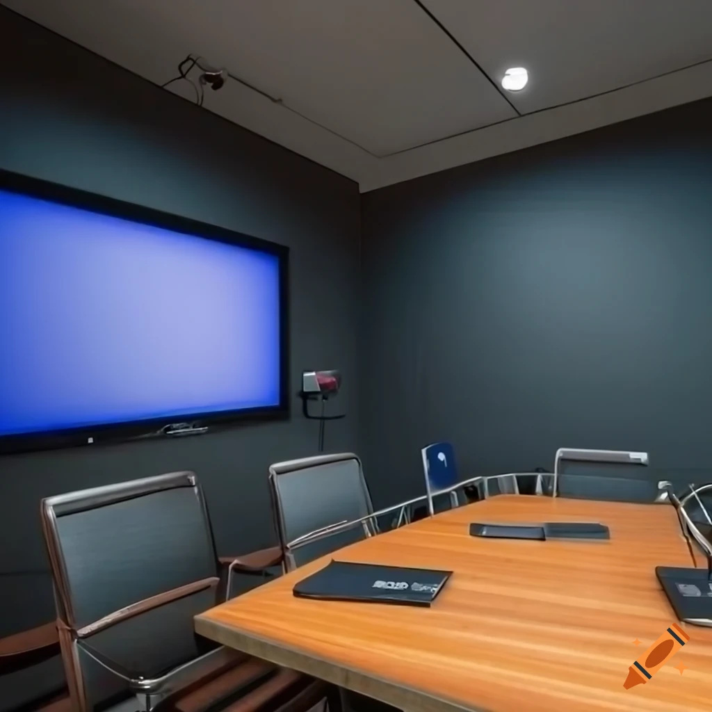 Modern multimedia meeting room with digital blackboard and audio ...