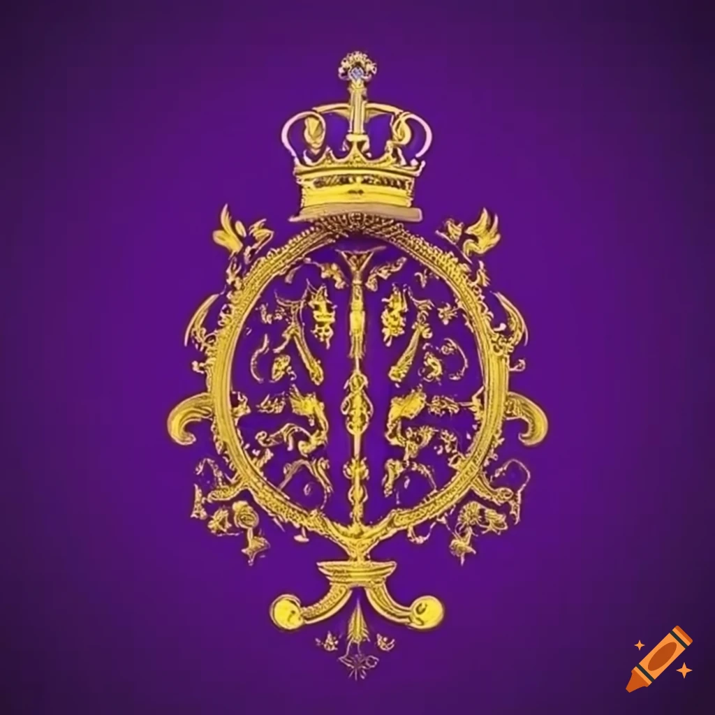 Elegant royal crest in purple and gold with vertical strands on Craiyon