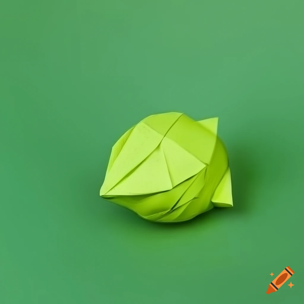 Origami high poly lemon fruit on green wood background on Craiyon