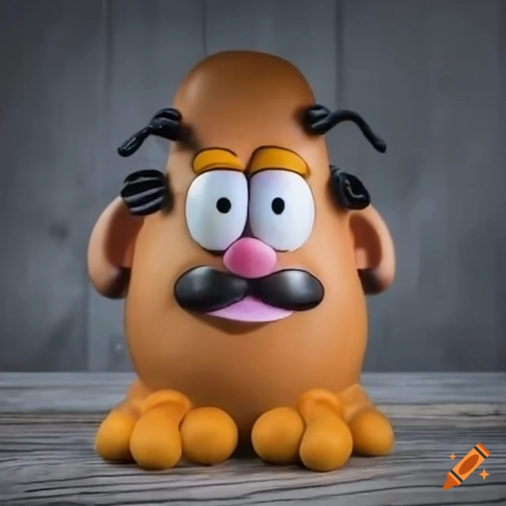Cartoon character garfield dressed as mr. potato head on Craiyon
