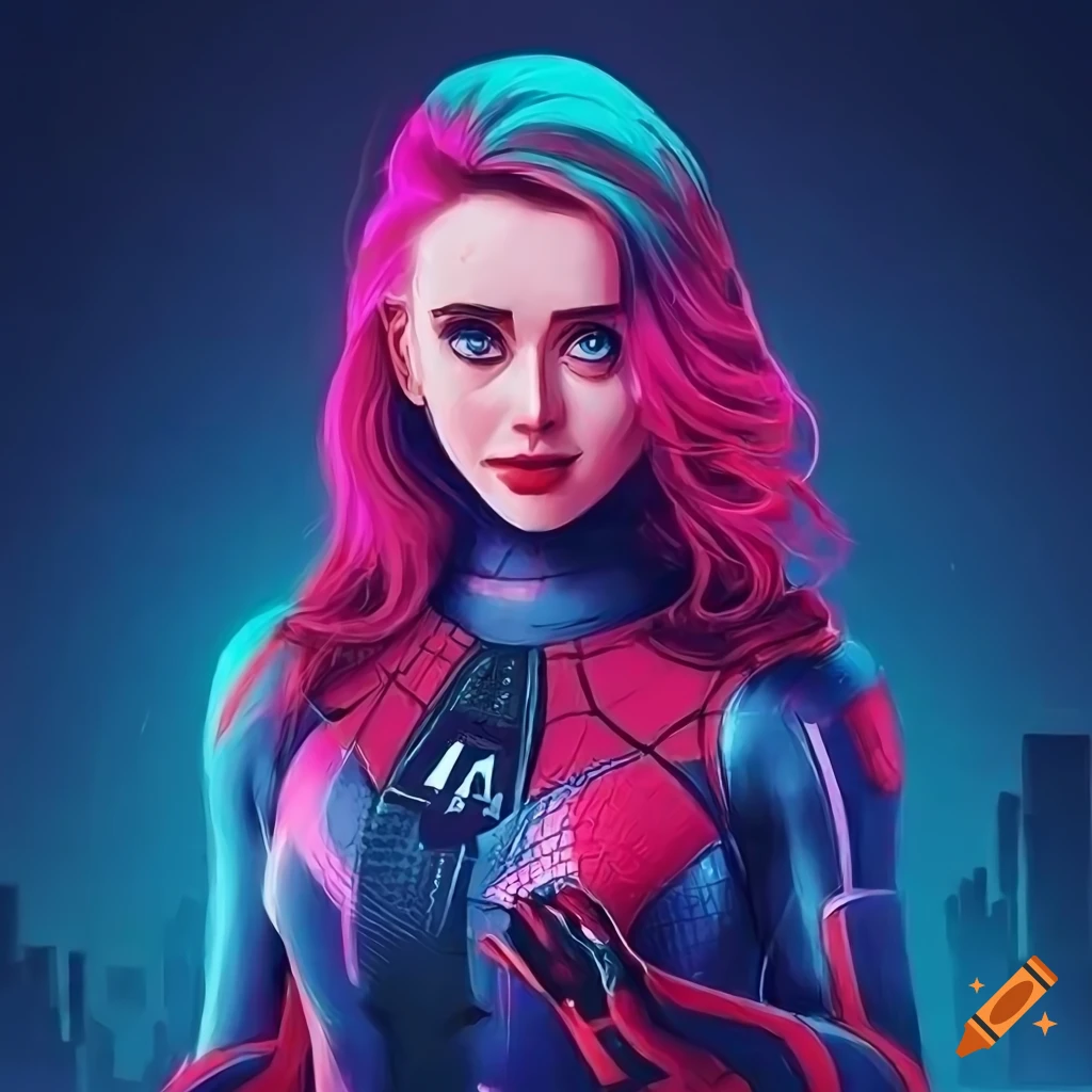 Kathryn Newton as female Spider-Man in cyberpunk city with sleek suit ...