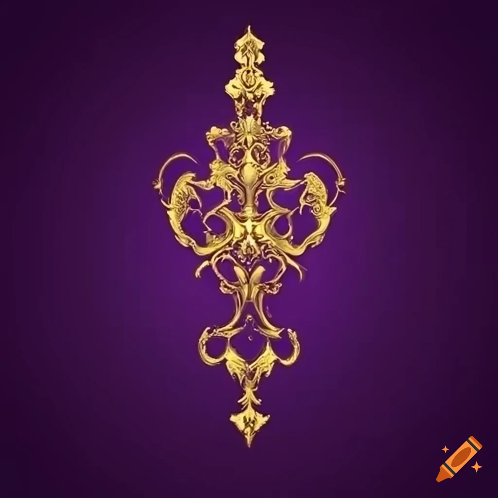 Elegant royal crest in purple and gold with intricate details on Craiyon