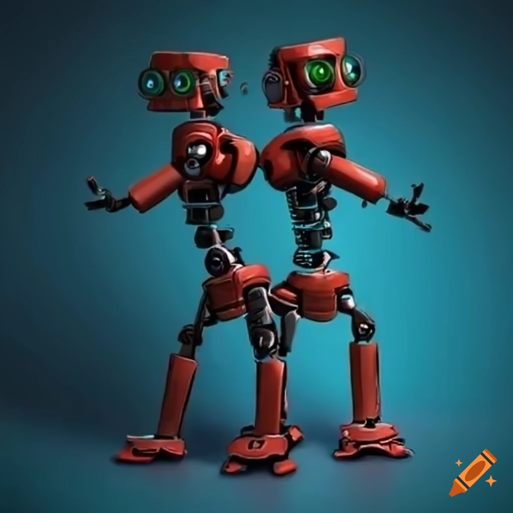 Two identical robots with one in the background on Craiyon