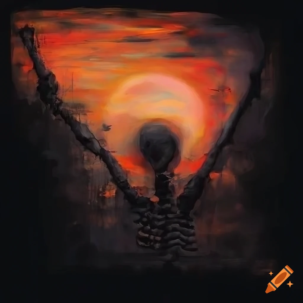 Black sunset in a deserted world depicted in an abstract painting on ...