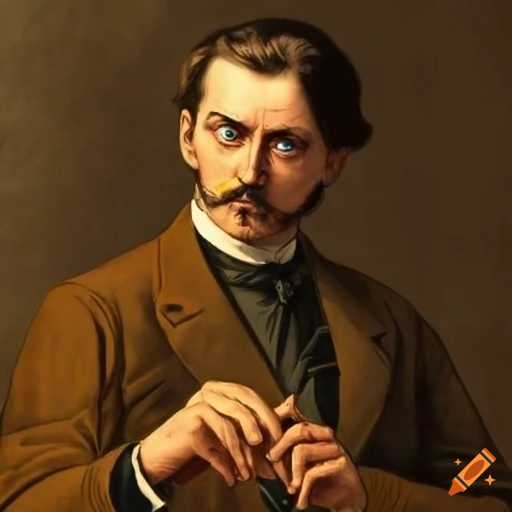 Intricate Victorian drawing of a puzzled man on Craiyon