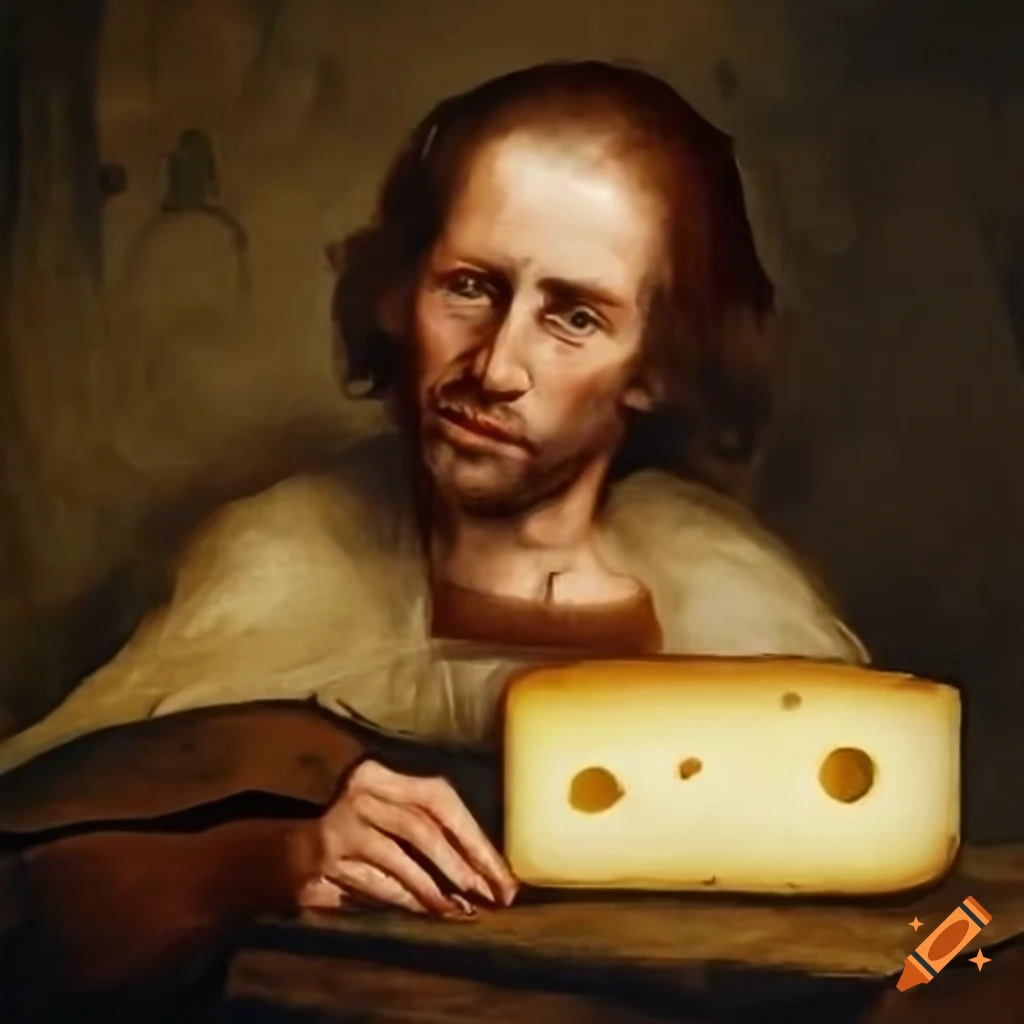 Cheese dressed as Hamlet in a medieval painting on Craiyon