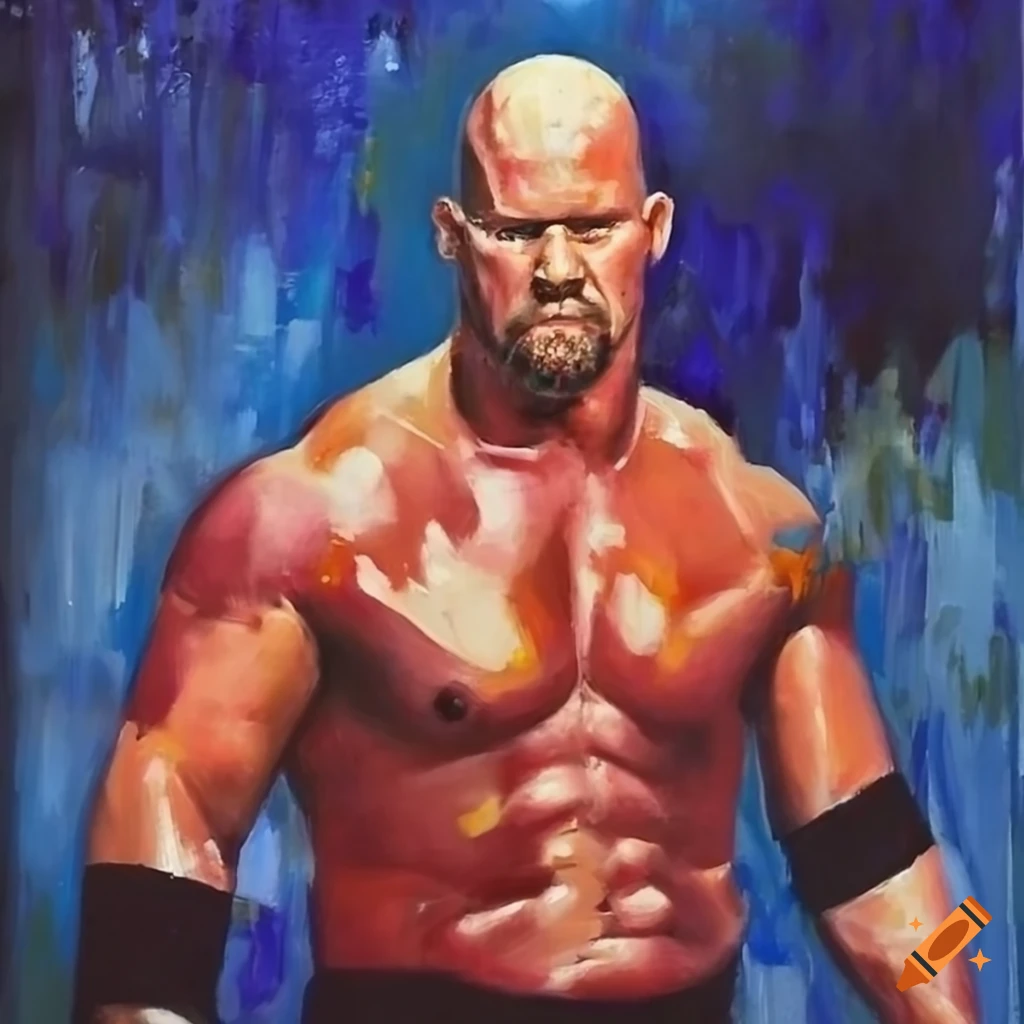 Oil painting of wwf attitude era stone cold steve austin on Craiyon