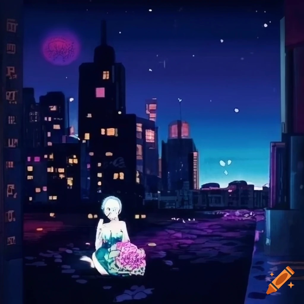 Lo-fi fantasy movie poster for midnight city by chiho aoshima on Craiyon