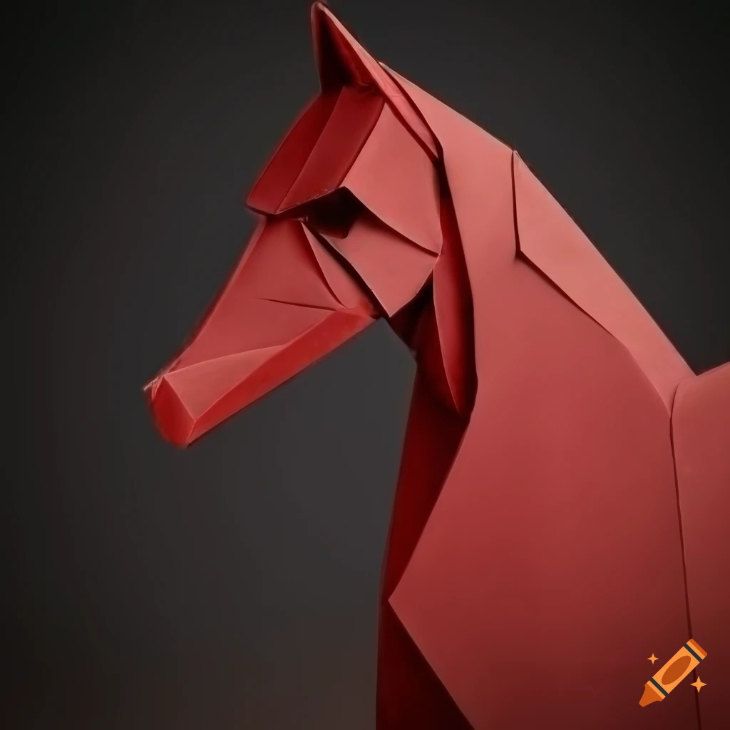 High poly origami `Straight Egyptian Arabian` Horse made of black paper ...