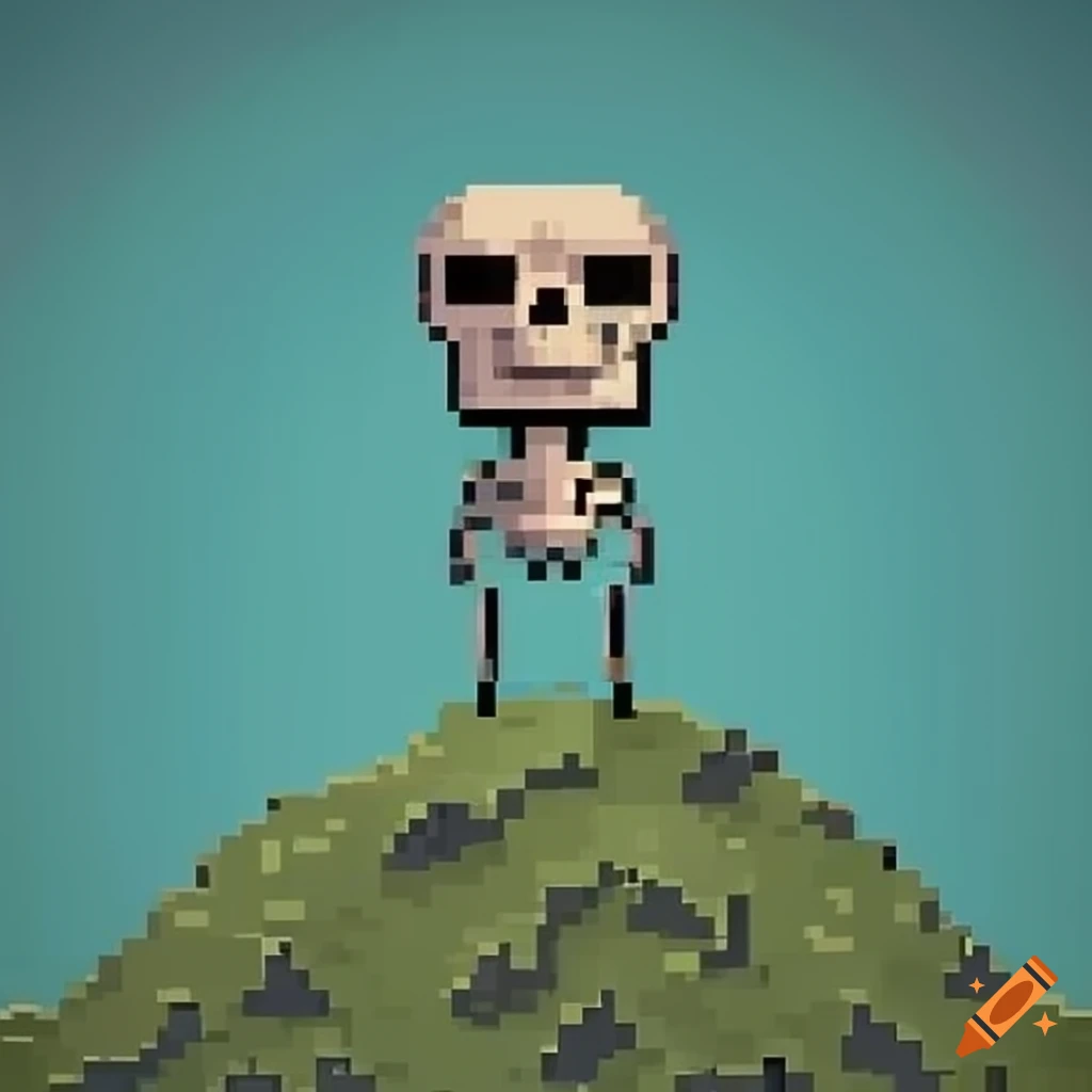 8-bit skeleton on a hill on Craiyon